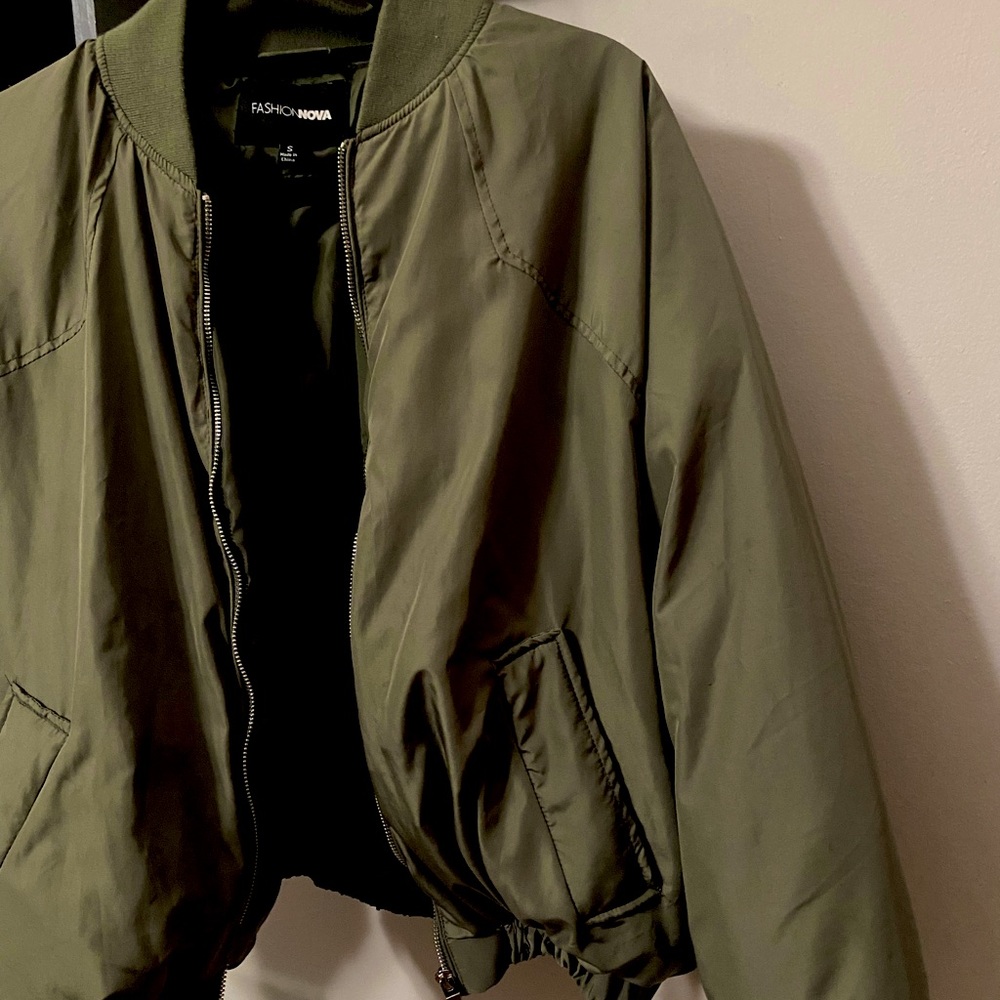 Olive Green Oversized Bomber Jacket - Gem